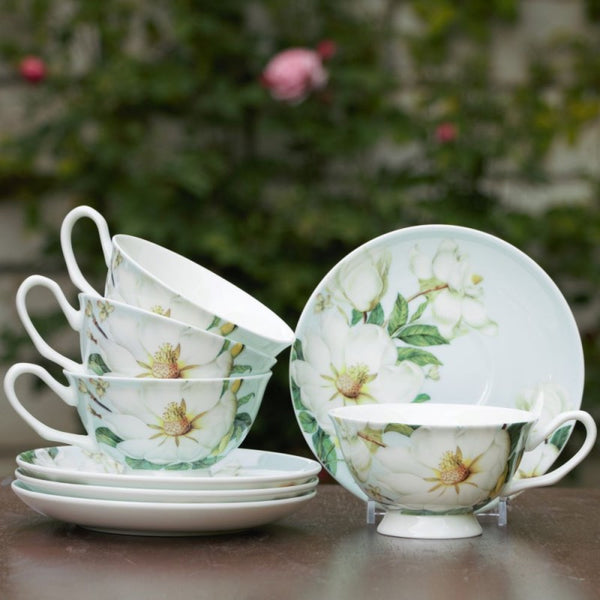 Magnolia Cups and Saucers Set, Set of 4