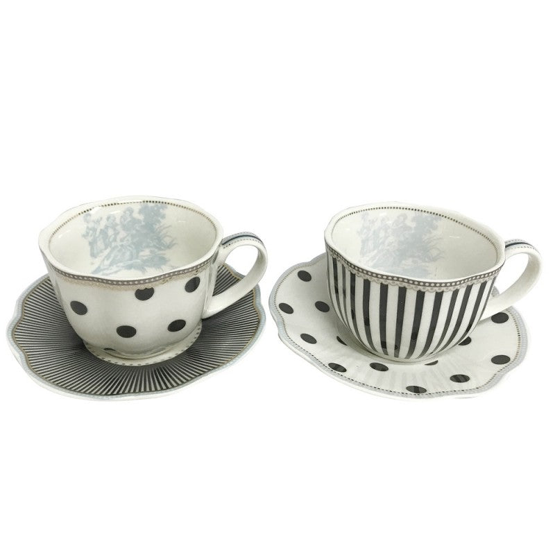 Scallop Navy Toile Tea/Coffee Cups and Saucers, Set of 4