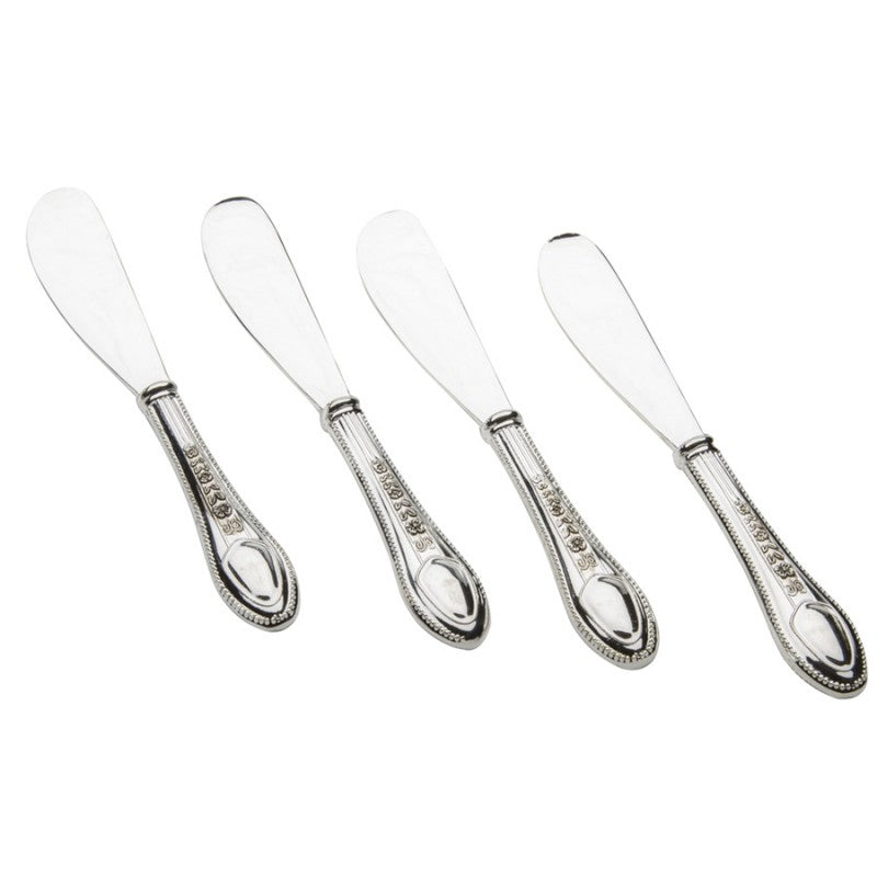Silverplate Butter Knives With Antique Rose Handle, Set of 4, Boxed