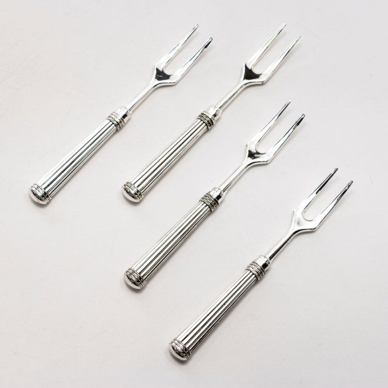 Silverplate Fork With Antique Stripe Handle, Set of 4, Boxed