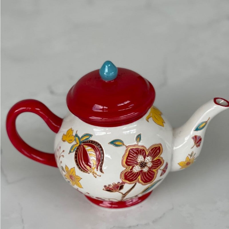 Texture Red Floral Teapot