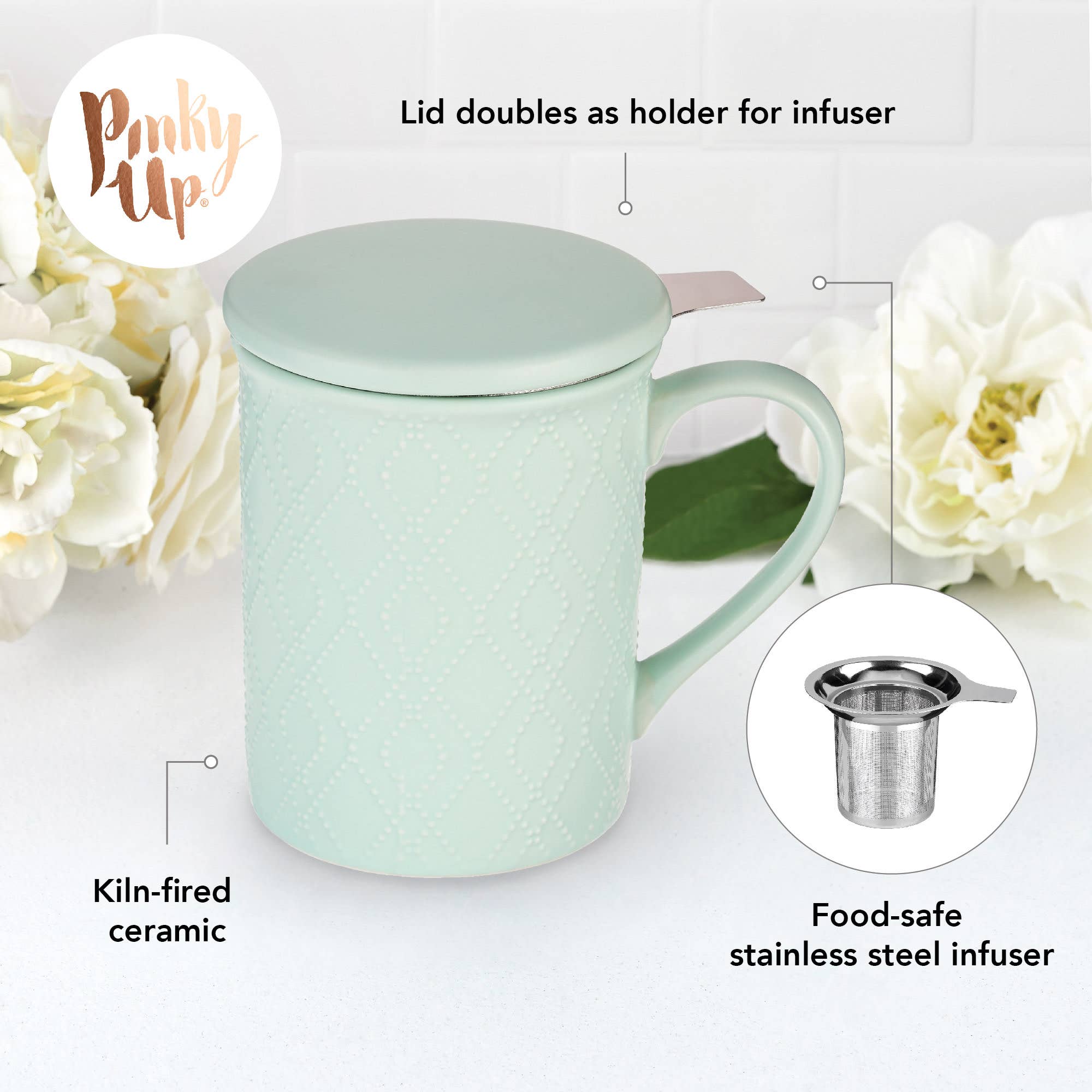 Pinky Up - Annette™ 3D Ceramic Mug with Tea Infuser in Souk Mint