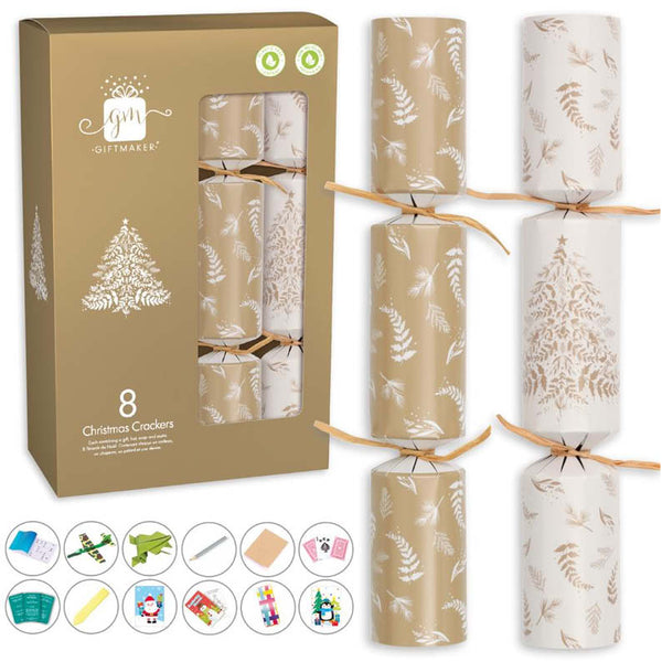 Giftmaker Gold and White Stag Christmas Crackers 8 Pack 8x12"