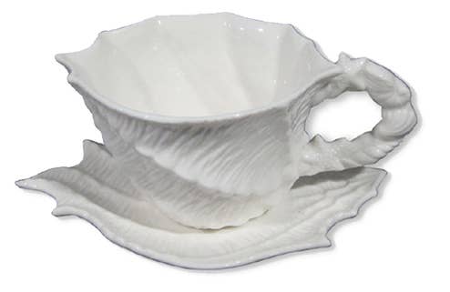 Blue Sky Clayworks - White Shell Figural Cup and Saucer