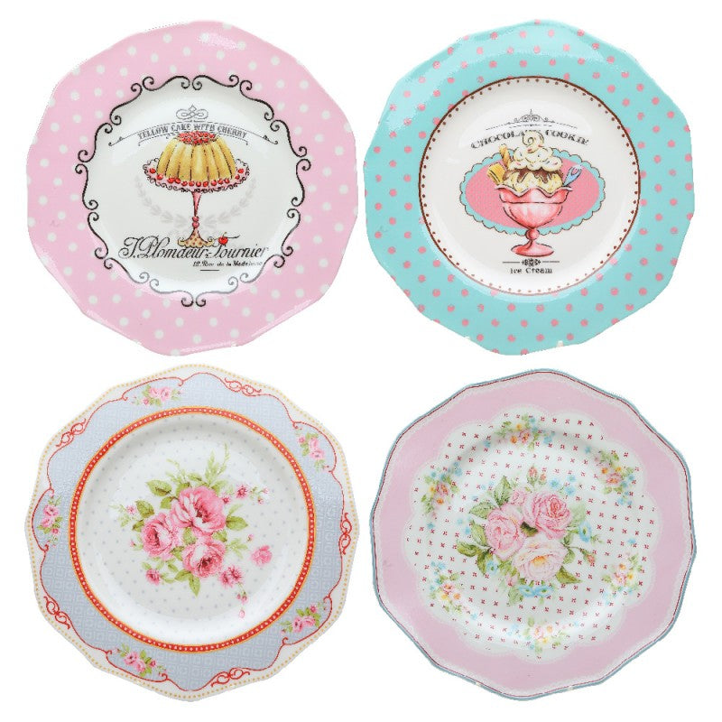 4 Asst Tea Party Dessert Plates, Set of 4