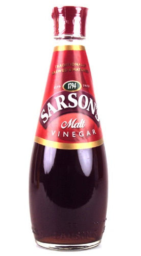Sarson's Malt Vinegar Glass Shaker bottle. 250ml/8.5oz