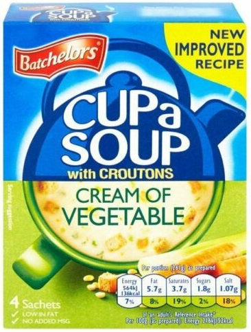 Batchelors Cup A Soup Cream Of Vegetable, 4 Sachets 122g