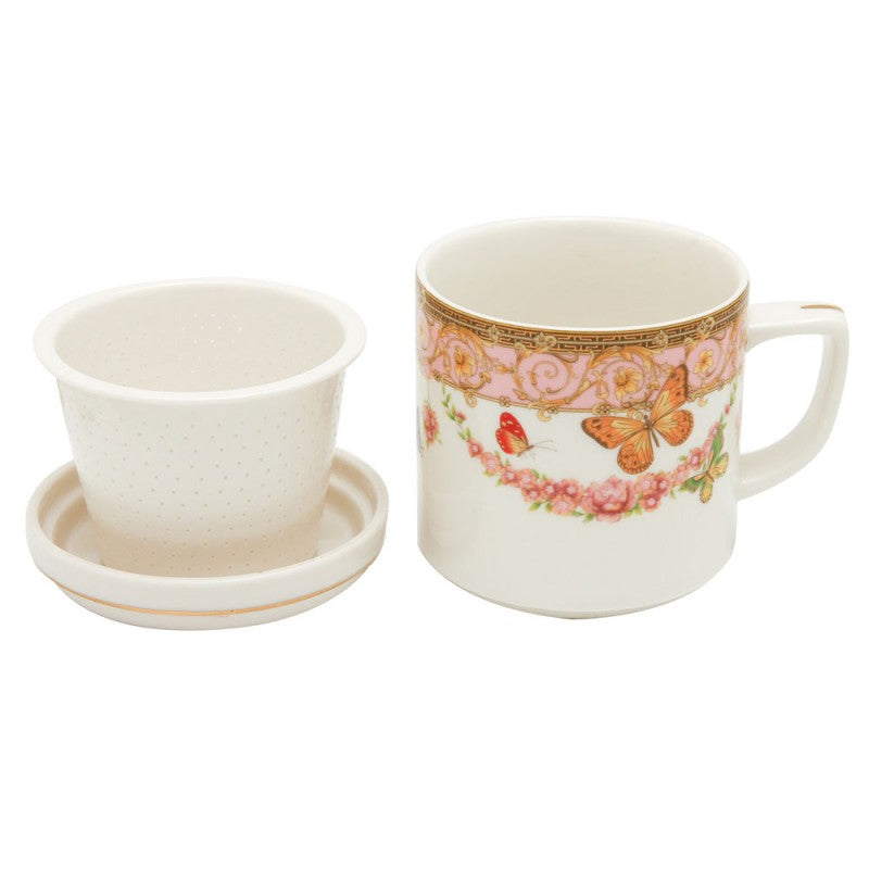 Pink Butterfly 3 Pieces Tea For Me With Strainer