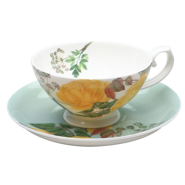 2 Assort Yellow Rose Tea Cup and Saucer, Set of 4